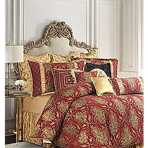Loom and Mill 13-Piece Comforter Bed in a Bag, Classic Damask Jacquard Comforter Sets King, Luxury Bedding Set with Bed Skirt, Euro Shams and Decorative Pillows, All Season(Florence, King) Red