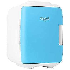 Cooluli Skin Care Mini Fridge for Bedroom - Car, Office Desk & Dorm Room - Portable 4L/6 Can Electric Plug In Cooler & Warmer for Food, Drinks, Beauty & Makeup - 12v AC/DC & Exclusive USB Option, Blue