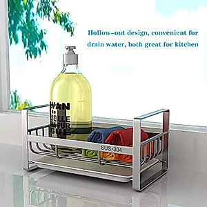 JiangWaveT Sponge Holder,SUS304 Stainless Steel Rust Proof Soap Holder for Kitchen Sink,Kitchen Sink Organizer, Sink Caddy, Sink Tray Drainer Rack with Removable Tray,Silver