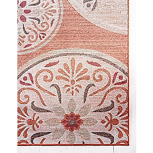 Unique Loom Modern Collection Floral, Geometric, Abstract, Bright Colors, Indoor and Outdoor Area Rug, 5 ft x 8 ft, Terracotta/Beige