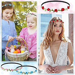 Chuangdi 50 Pcs Multicolor Flower Headband, Floral Crowns Wreath Garland, Bohemian Fairy Ribbon Hair Band for Girl Women, Wedding, Vacation, Party, Daily Wear
