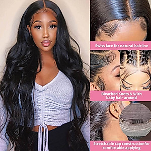 GURVEY 13x4 Body Wave Lace Front Wigs Human Hair for Women 180% Density HD Lace Front Wigs Human Hair Pre Plucked with Baby Hair Natural Hairline Brazilian Virgin Glueless Human Hair Wigs (24 Inch)
