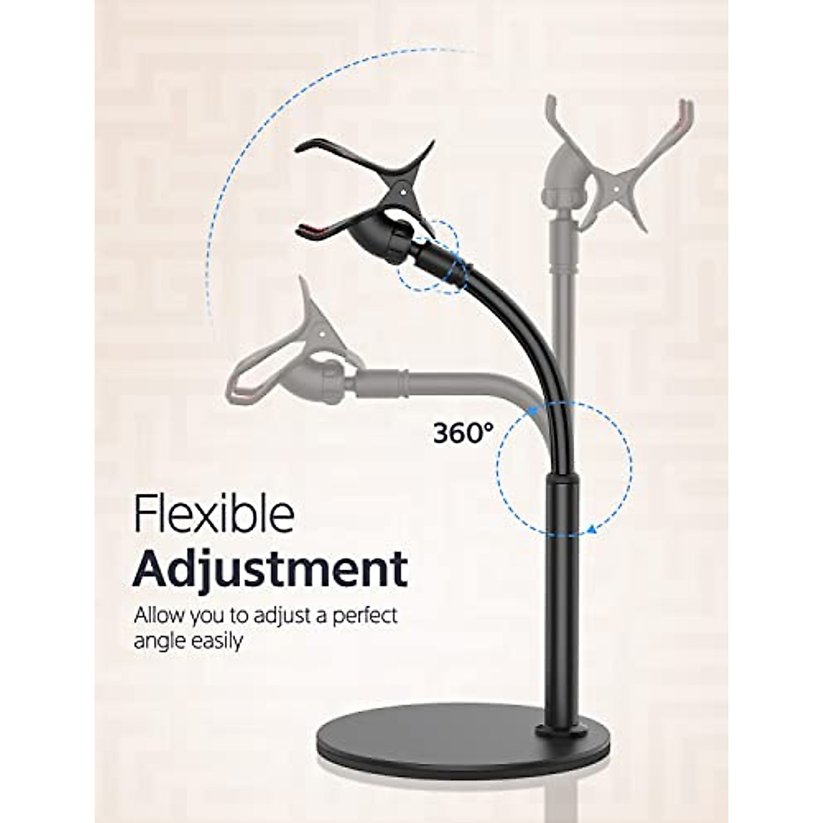 Cell Phone Stand, Gooseneck Flexible Arm Universal Phone Holder, Angle Height Adjustable Phone Stand for Desk, Lazy Bracket Holder, Aluminum Alloy Phone Holder Compatible with 3.5"-6.7" Devices(Black)
