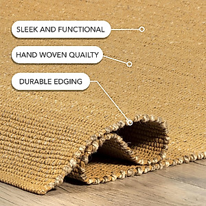 nuLOOM 9x12 Elfriede Jute & Cotton Hand Woven Area Rug, Natural, Solid Rustic Farmhouse Style, Weaved Design, Natural Fiber, For Bedroom, Living Room, Dining Room, Hallway, Office, Entryway