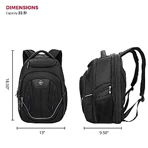 Swissdigital Terabyte TSA-Friendly Water-Resistant Large Backpack, Business Laptop Backpack for Men with USB Charging Port/RFID Protection Big School Bookbag Fits up to 15.6" Travel Laptop Backpack