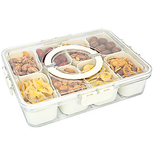 dndsim Divided Serving Tray with Lid and Handle, Snackle Box, Snack Box Container, Snack Tray, Travel Snack Box, Snackle Box Charcuterie Container, Storage Organizer for Candy, Fruits, Nuts, Veggie