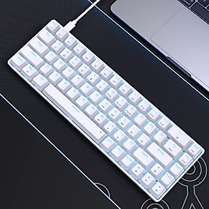 DIERYA T68SE Mechanical Gaming Keyboard, LED-Backlit Wired Keyboard, Ultra-Compact Mini 68-Key White Keyboard with Brown Switches, Anti-Ghosting Keys, for Windows Laptops and PC Gamers