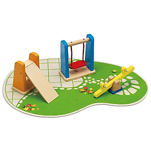 Hape Wooden Doll House Furniture Playground Set| Pretend Playset for Kid’s Wooden Dollhouse