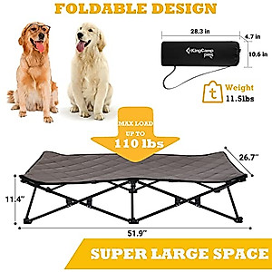 KingCamp Elevated Dog Bed with Separate Washable Sleeping Mat Raised Dog Bed Large Dog Cot Outdoor Dog Bed Pet Folding Dog Cot Stable Durable Frame Breathable Mesh Camping Indoor+Carrying Bag