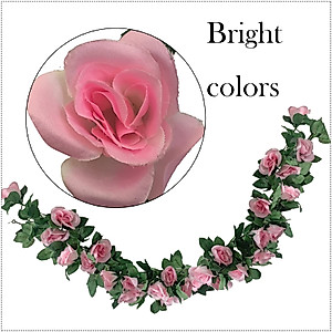 MUYG 2 Pack Artificial Rose Vine Garland Fake Roses Flowers Plants Vines Hanging Floral Leaves Decoration for Wedding Party Table Garden Arch Wall Home Room Decor(Pink)