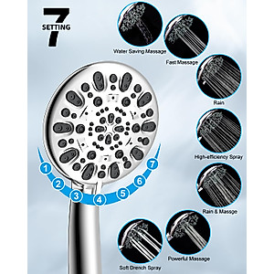 Hibbent High Pressure 8 Inch Rainfall Shower Head/Handheld Showerhead Combo/Adjustable Shower Extension Arm, 7-Spray, 71 Inch Shower Hose, Chrome