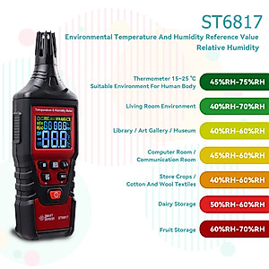 Lunarlipes ST6817 Thermometer Hygrometer, Digital Temperature Humidity Meter, Handheld Thermometer Hygrometer with Ambient, Dew Point, Wet Bulb for Outdoor and Indoor, Max/Min Hold, LCD Backlight