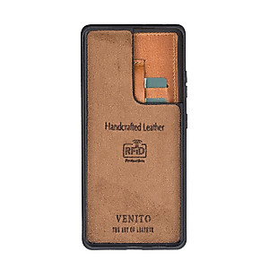 Venito Fermo Leather Wallet Case Compatible with Galaxy S21 Ultra – Crossbody Strap - Extra Secure with RFID Blocking (Antique Brown)