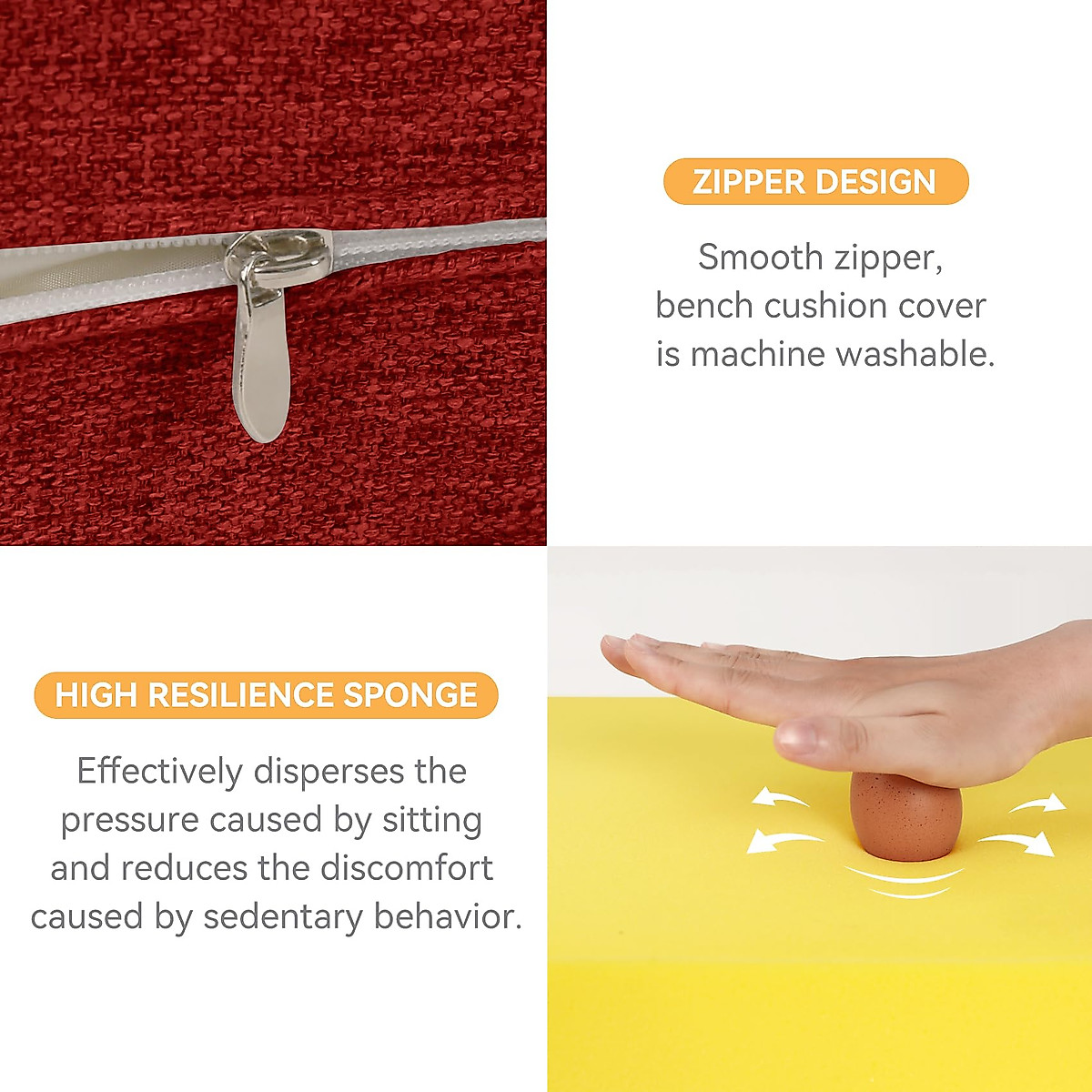 ROFIELTY Bench Cushion 39 inch, Durable Bench Cushions for Indoor Furniture, Non-Slip Window Seat Cushions Indoor, Personalized Custom Bench Cushion (Red, 39x17x2)