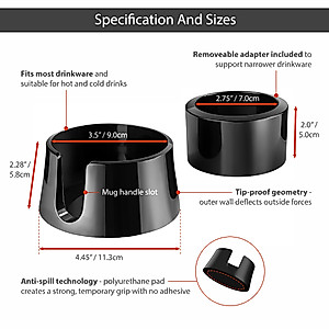 HIT PRODUCTS TableCoaster - Original Anti-Spill Table and Desk Cup Holder, Jet Black - RV and Boat Drink Holder, A Tip-Proof Coaster with Tacky Base and Walled Profile to Prevent Spilled Drinks