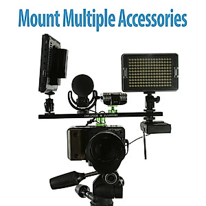 12 Inch Cold Shoe Extension Bracket - Dual Sided Camera Flash Mount with 1/4"-20 Flashner Adapter by Cam Caddie - Black / Green