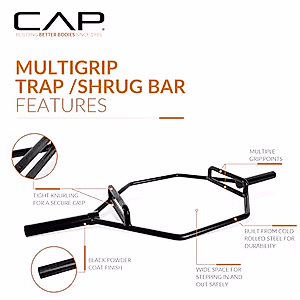 CAP Barbell Olympic Hex / Trap /Shrug /Deadlift Bar with Combo Grips, Black - New Version (OBIS-89HB)