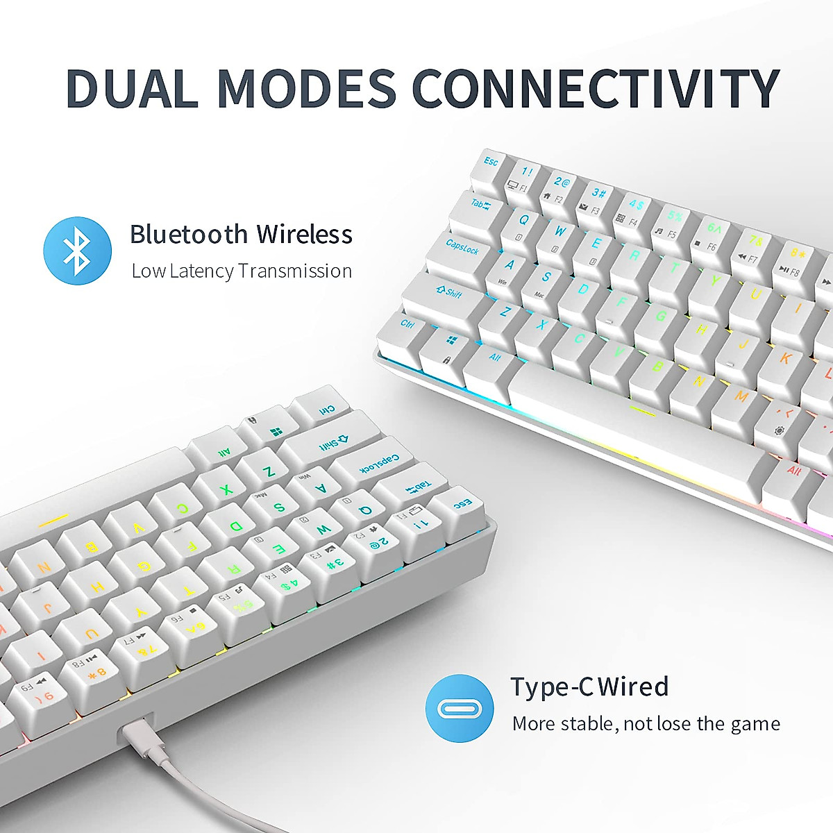 RK ROYAL KLUDGE RK68 (RK855) Bluetooth Wireless/Wired 65% Mechanical Keyboard, 68 Keys RGB Hot Swappable Blue Switch Gaming Keyboard with Software for Win/Mac