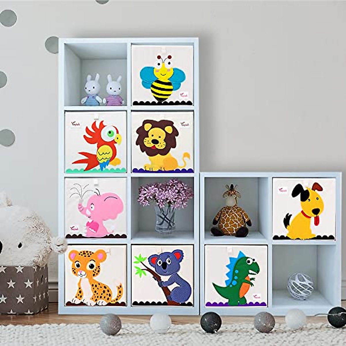 SITAKE 2 Pcs Foldable Animal Toy Storage Box/Bin/Cube, Collapsible Storage Organizer Chest Basket Container for Kids, Toddlers, Boys and Girls(13 x 13 x 13 Inch, Tiger & Koala)