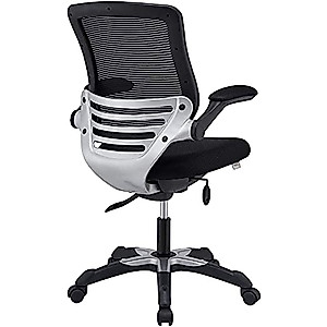 Modway Edge Mesh Back and Mesh Seat Office Chair In Black With Flip-Up Arms in Black
