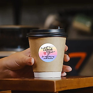 Thank You for Supporting My Small Business Stickers, 500PCS Holographic Thank You Stickers 1.5 inch, 4 Design Font Glitter Rainbow Round Labels Red Heart Stickers