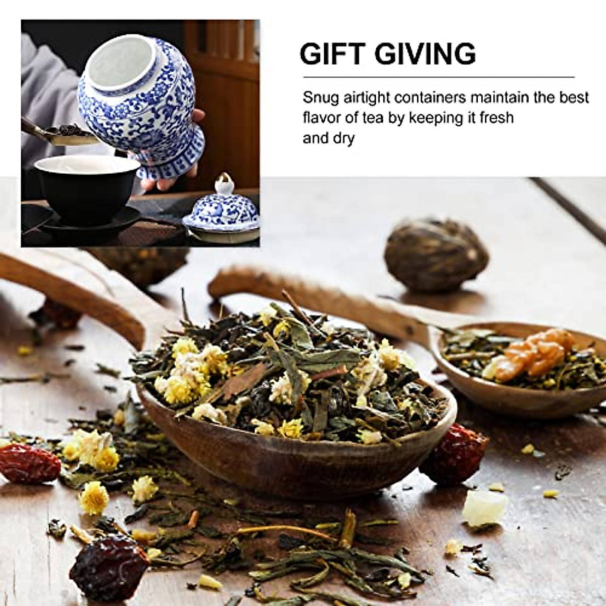 Zerodeko Ceramic Vase 330ML Ceramic Tea Jar, Vintage Chinese Style Storage Can with Airtight Lid Loose Tea Tin Kitchen Food Canister Traditional Tea Tin Coffee Jar Bulk Food