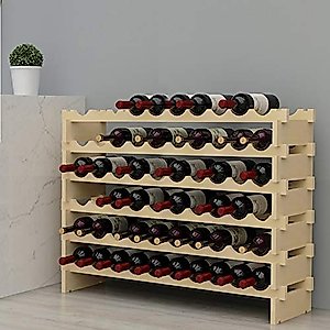 SogesGame Wine Rack,Stackable Modular Wine Rack 60Slots Storage Stand Free Standing Solid Natural Wood Wine Holder, Wobble-Free Display Shelves for Kitchen, Pantry, Wine Cellar, Basement(10 X 6 Rows)
