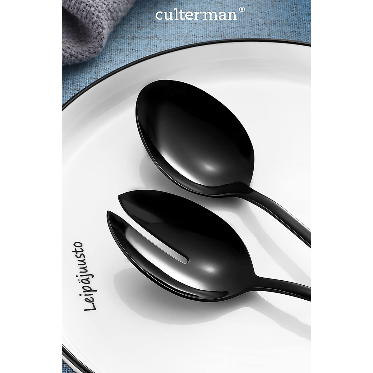 Black Serving utensils set. Stainless Steel Hostess Flatware Sets 7-Piece Includes Silverware Large Salad Serving Spoons, Forks & Slotted Spoons,sugar spoons,butter knife.Dishwasher Safe