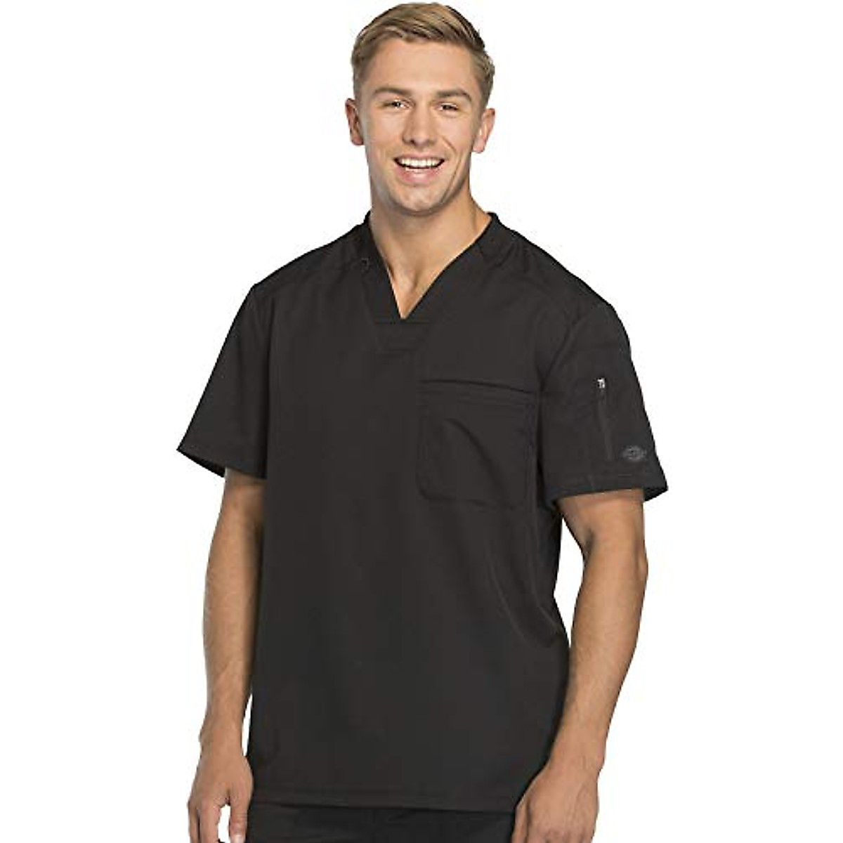 Dickies Dynamix Scrubs for Men, Athletic-Inspired V-Neck Chest Pocket Scrub Top with Four-Way Stretch and Moisture Wicking DK610, L, Black