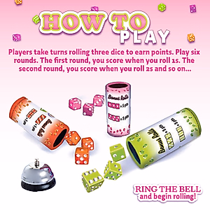 Continuum Games Box of Bunco Game Party Box for Ladies Night with The Girls, Adult Games for 2-12 players with 3 Sets of Bunco Dice, Bell, and Score Pad for Ladies Night Games, Bunco Gifts for Women