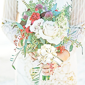 WEWILUCK Gift Bow for Gifts Wrapping, 10 PCS White Pull Bows with Golden Line for Christmas Tree, Xmas Presents, Wedding Decor, Basket Decoration, Birthdays, Holidays Present Wrap Supplies