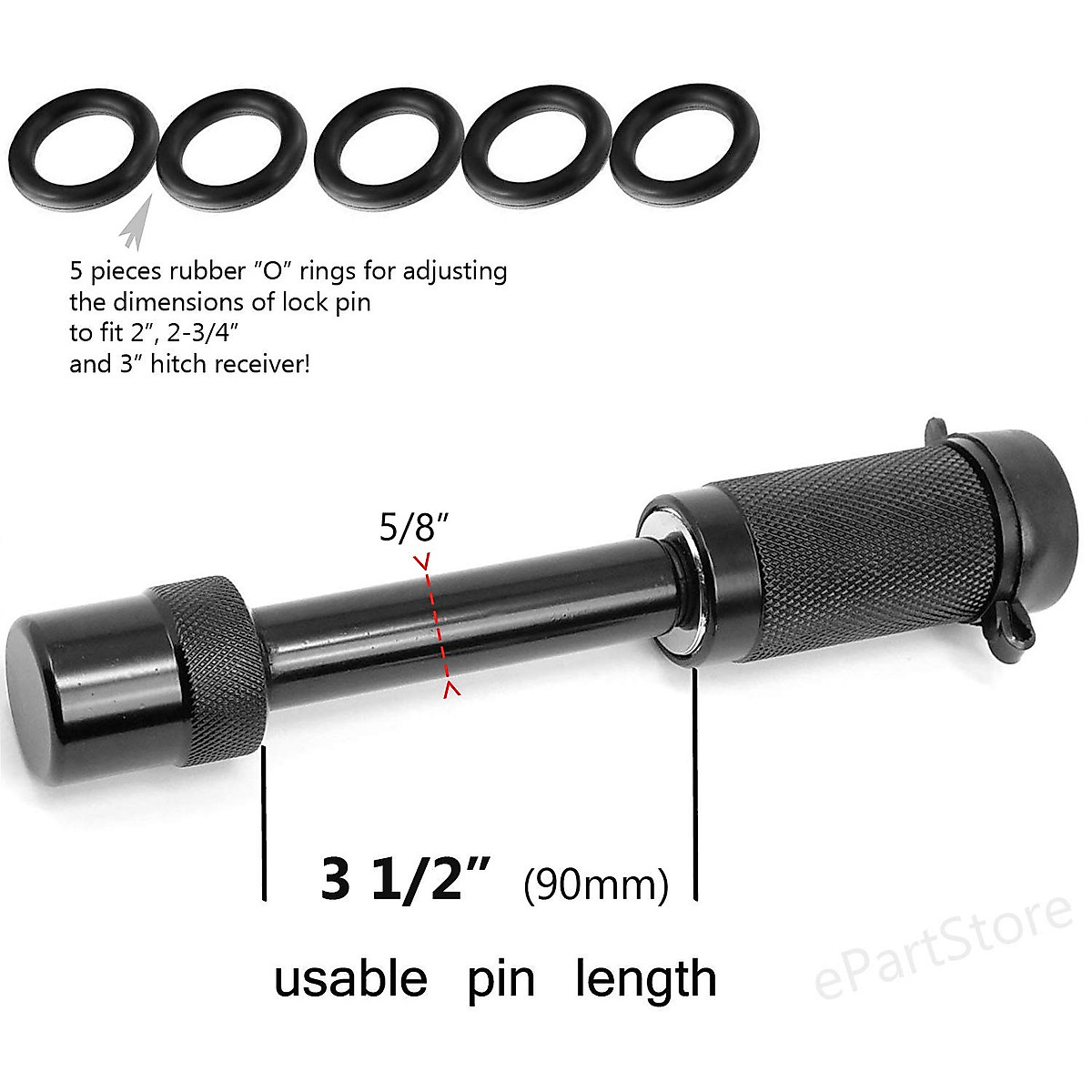 MULL USA Black Metal Flag Trailer Hitch Cover for 2" Receivers (with Locking Pin)