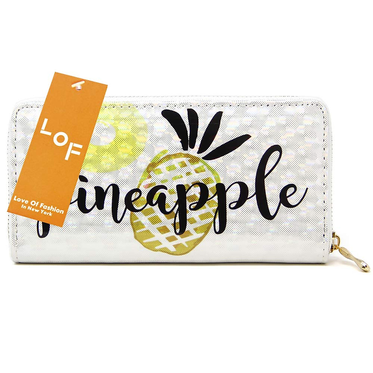 by you Women Holographic 3D Long Clutch Wallet Zipper Closure Card Slots Zippered Coin Pouch (PINEAPPLE)