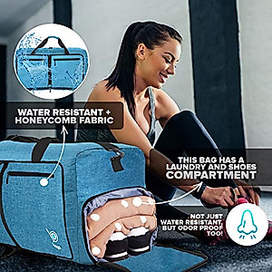Bago Large Foldable Duffel Bags for Traveling Women & Men - 100L Packable Duffle Bag for Travel with Shoe Compartment - Water Repellant, Heavy Duty, Lightweight Folding & Collapsible (SnowBlue)