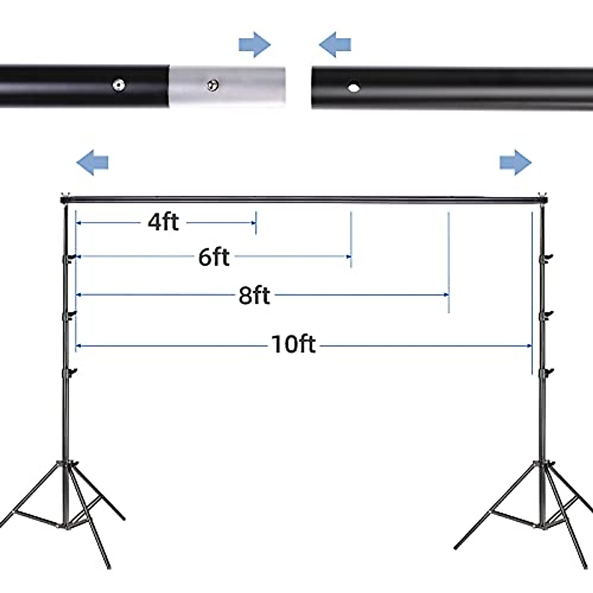Backdrop Stand 8.5x10ft Adjustable Background Support System Kit Photo Backdrop Stand with 3 x Spring Clamps for Parties Photography Photo Video