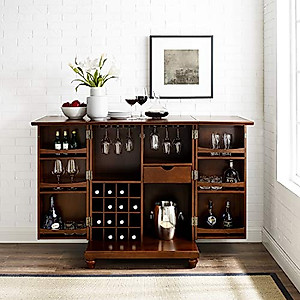 Crosley Furniture Cambridge Expandable Bar Cabinet with Storage Shelves, Drawer, and Wine Rack, Vintage Mahogany