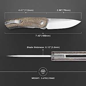 Kizer Agressor EDC Knife, 2.99 In 154CM Steel Blade Pocket Knife Green Micarta Handle Front Flipper Tools V3629C1