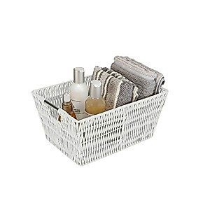 Simplify 3 Pack Set Woven Baskets with Handles, for Storage, Blankets, Toys, Books, Ideal for Home, Office, Dorm, Playroom, Closet, in White 3 Piece Rattan Tote