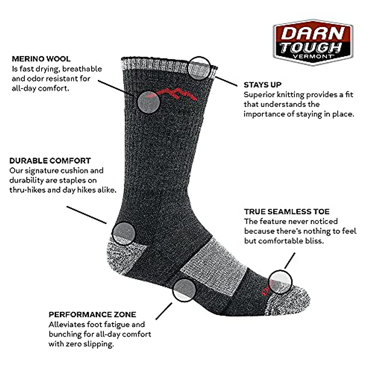Darn Tough Merino Wool Boot Sock Full Cushion,Black,Large