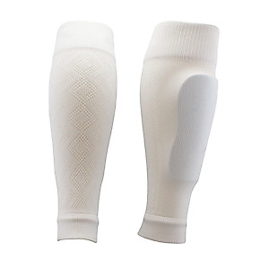 TCK Soccer Shin Guard Sleeves Football Leg Sleeves Youth Mens (White, Medium)