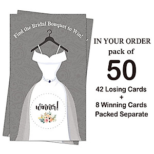Haizct 50 Pack Wedding Dress Bridal Shower Scratch Off Game Cards for Country Wedding, Bridal Shower, Bridal Lottery Tickets, Wedding Shower Ideas (Find the Bridal Bouquet to Win)