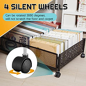 4 Pcs Under Bed Storage with Wheels, Black Rolling Under Bed Bins Drawer Foldable Under bed Containers Metal Under Bed Shoe Storage Organizer for Clothes Blankets, 16 x 24 x 6 Inch