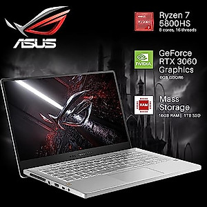 ASUS ROG Zephyrus 2023 Gaming Laptop, 14" FHD 144HZ Display, AMD Ryzen 7 5800HS(Up to 4.4 GHz), NVIDIA GeForce RTX 3060 Graphics, 16GB RAM, 1TB SSD, Bluetooth, WiFi 6, Windows 11 Home, White