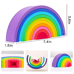 let's make Rainbow Stacking Toy Baby Silicone Stacker Building Blocks Arch Shape Nesting Puzzle Montessori Toy 3 Years Early Development Sensory Toy (6Pcs)