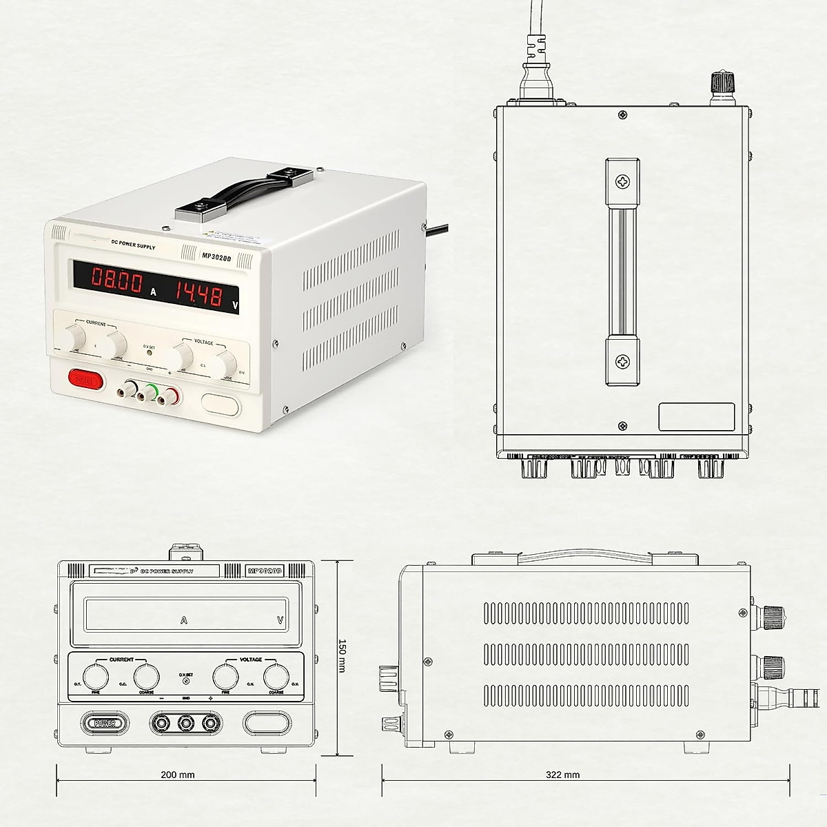 AC110V Bench Power Supply, 0-30V 0-20A Variable Power Supply, DC Power Supply Variable, Adjustable Switching Regulated Lab Power Supply, High Precision DC Power Source