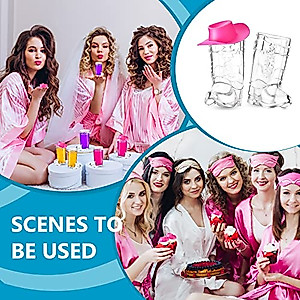 CHENGU 33 Pcs Cowboys Shot Glass Plastic Mini Western Cowgirl Hat and Boot Glasses for Bridegroom Bridal Shower Bachelorette Party (White, Pink)