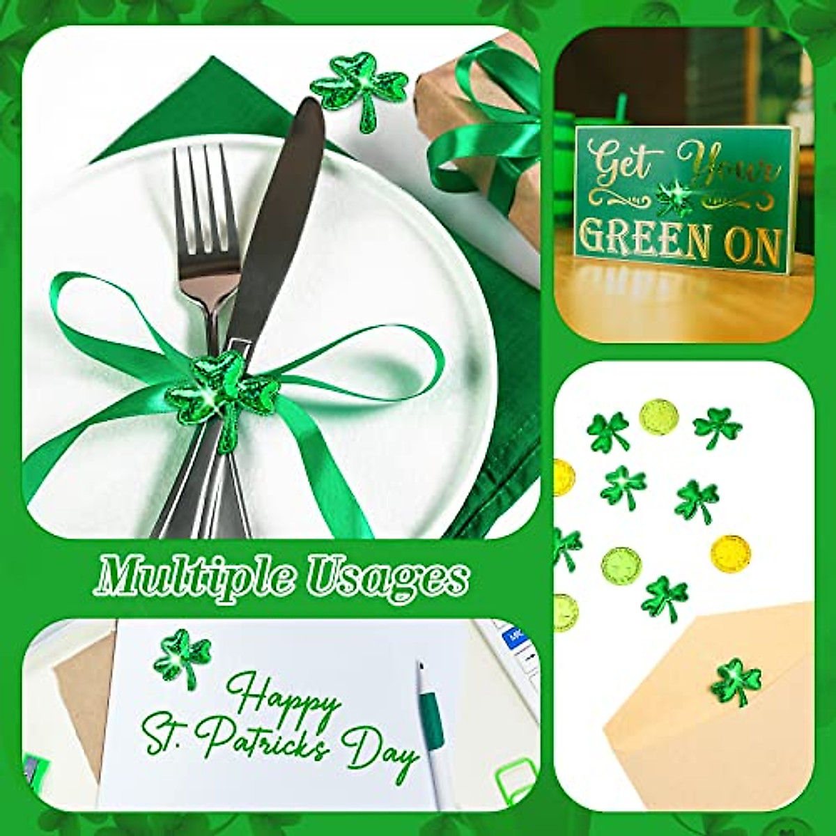 50Pcs St. Patrick's Day Shamrocks Table Confetti Sprinkles St Patricks Day Decorations Glitter Lucky Irish Green Scatter Shamrocks Assorted Cutouts Party Confetti for DIY Holiday Party Supplies