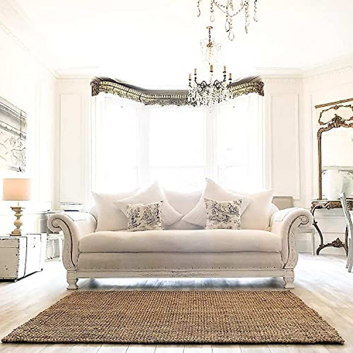 Natural Jute Boucle 6'x9' Doormat 6ft x 9ft 6x9, Hand Woven & Reversible for Living Room Kitchen Entryway Rug, Jute Burlap Braided Rag Rug, Farmhouse Rag Rug, Rustic Rug, Natural Look Rug