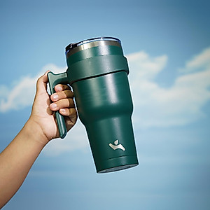 Konokyo 40 oz Tumbler with Handle and 2 Straw 2 Lid, Insulated Water Bottle Stainless Steel Vacuum Cup Reusable Travel Mug,Army Green