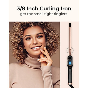 Small Curling Iron 3/8 Inch, Thin Curling Wand for Short Hair, 9mm Long Barrel Ceramic Hair Curling Iron